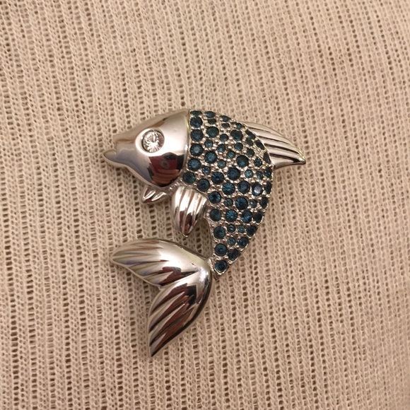 Vintage | Jewelry | Vintage Napier Blue Rhinestone Fish Pin Silvertone ...